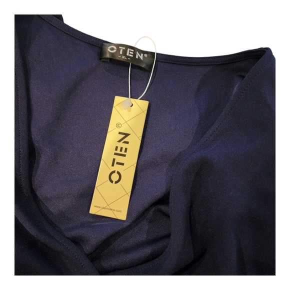 Oten | Dresses | Nwt Oten Navy Deep V Neck Ruffle Sleeve Sheath Faux ...